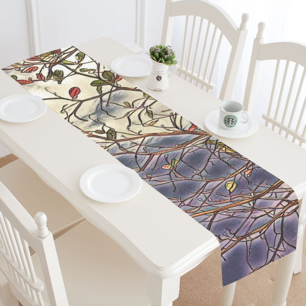 MYPOP Abstract Tree Branch with Leaves Table Runner Home Decor 14x72 ...