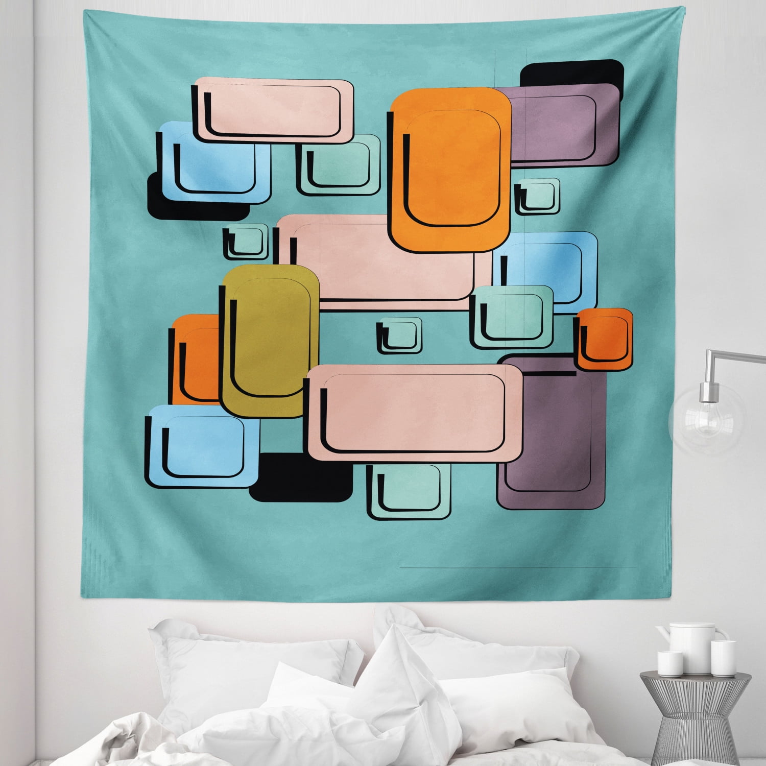 Retro Tapestry, Geometric Pattern with Beveled Squares and Rectangular ...