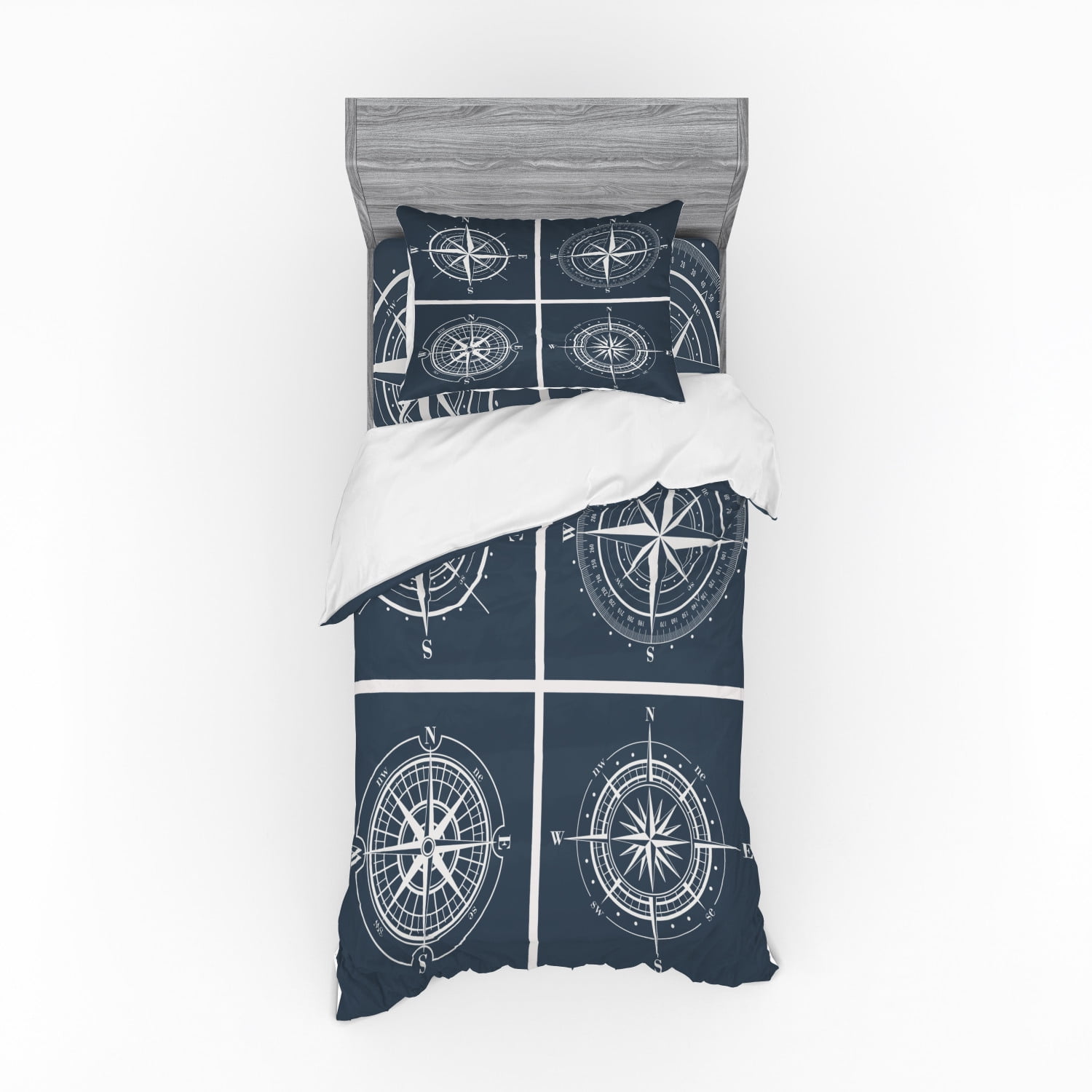 Ambesonne Compass Bedding Set 3 Pcs, White Compass Design, Twin XL ...