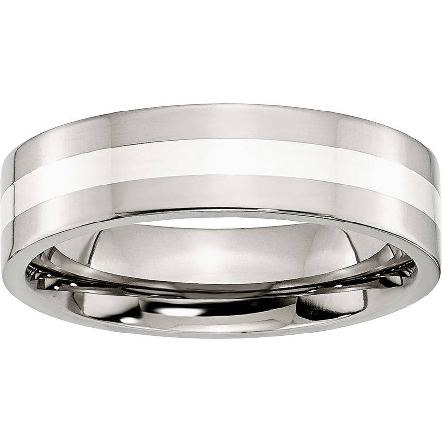 Primal Steel - Stainless Steel Sterling Silver Inlay Flat 6mm Polished ...