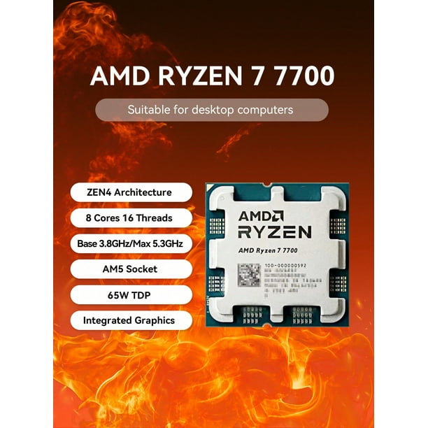 AMD Ryzen 7 7700 3.8GHz Base Clock 8-Core 16-Thread Desktop Processor CPU, AM5 Socket ...
