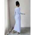 Blue Lace Overlay Button-Front Fitted Midi Dress With Long Sleeves And ...