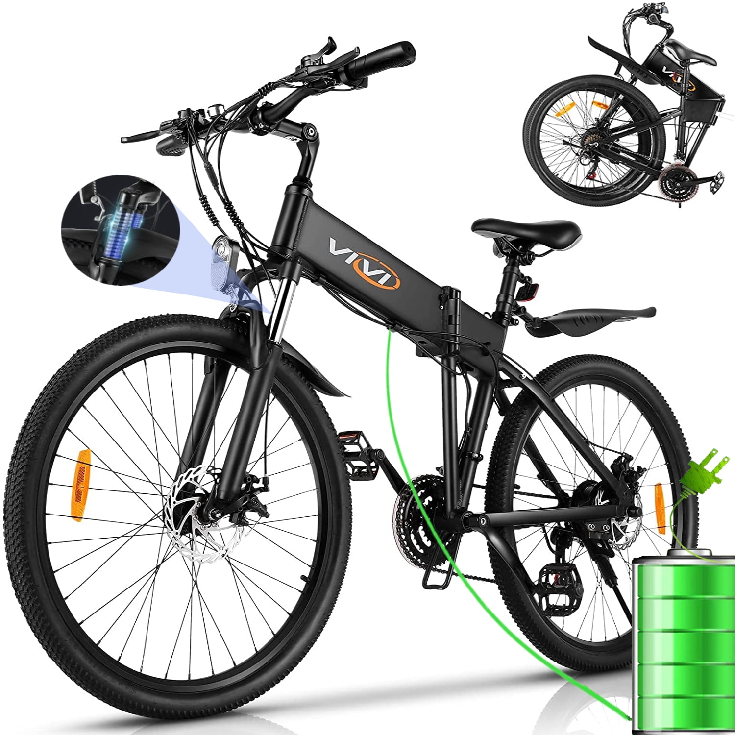 Vivi 26″ 350W Electric Mountain Bike Foldable E-Bike, Max 40Miles ...