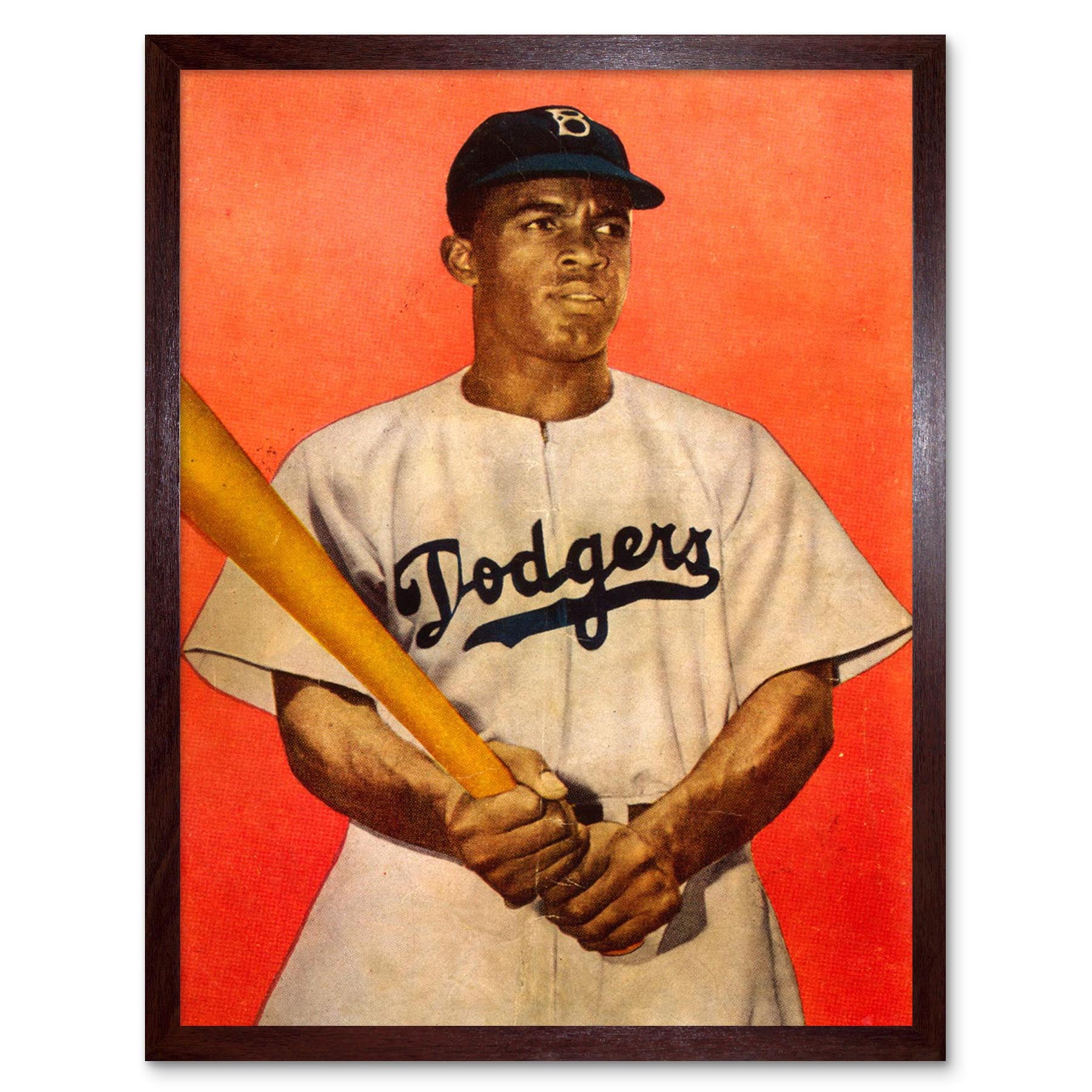 Vintage Portrait of Jackie Robinson with Baseball Bat Brooklyn Dodgers ...
