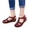 Brown Women's Floral Wedge Sandals, Adjustable Hook-and-Loop Breathable ...