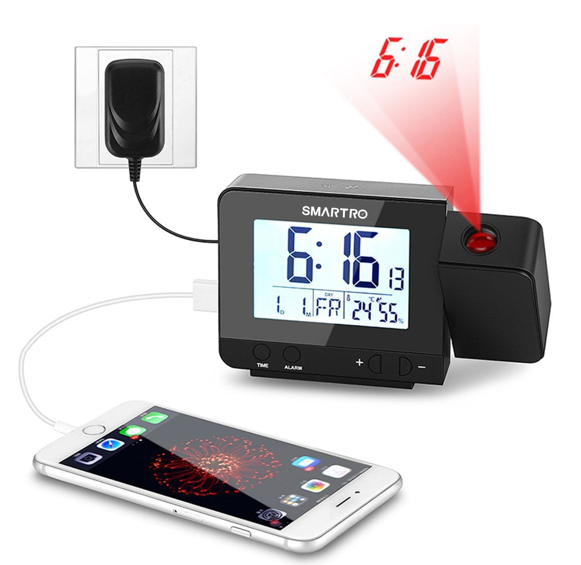 SMARTRO SC31 Digital Projection Alarm Clock with Indoor Thermometer ...