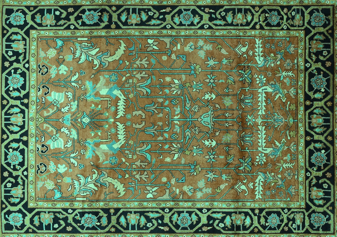 Ahgly Company Indoor Rectangle Persian Turquoise Blue Traditional Area ...