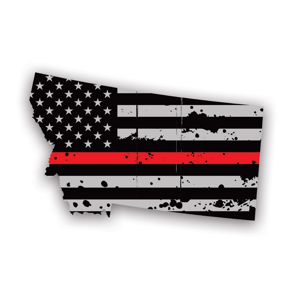 Distressed Montana State Shaped Subdued US Flag Thin Red Line Sticker ...