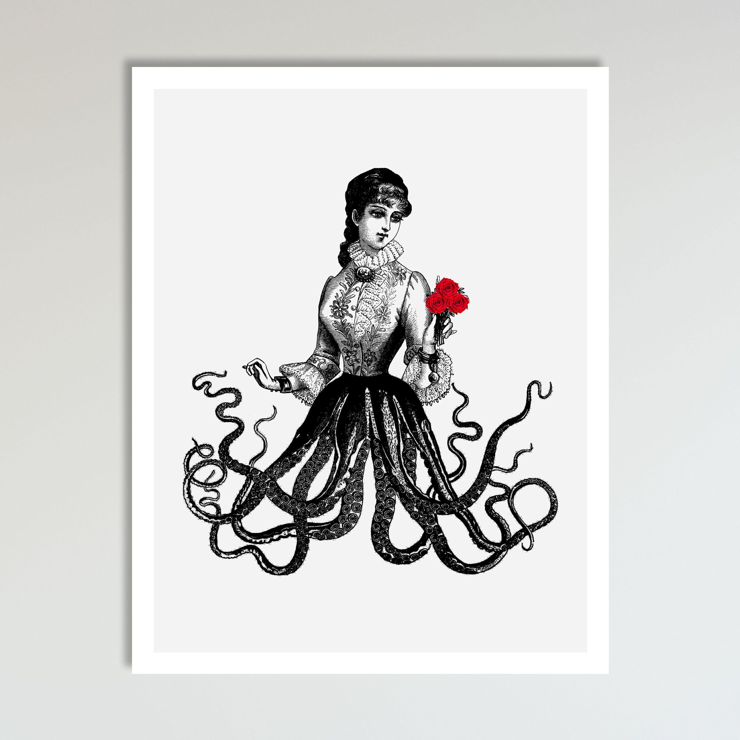 Victorian Octopus Lady Art Print, 11x14 Inches - Walmart.com