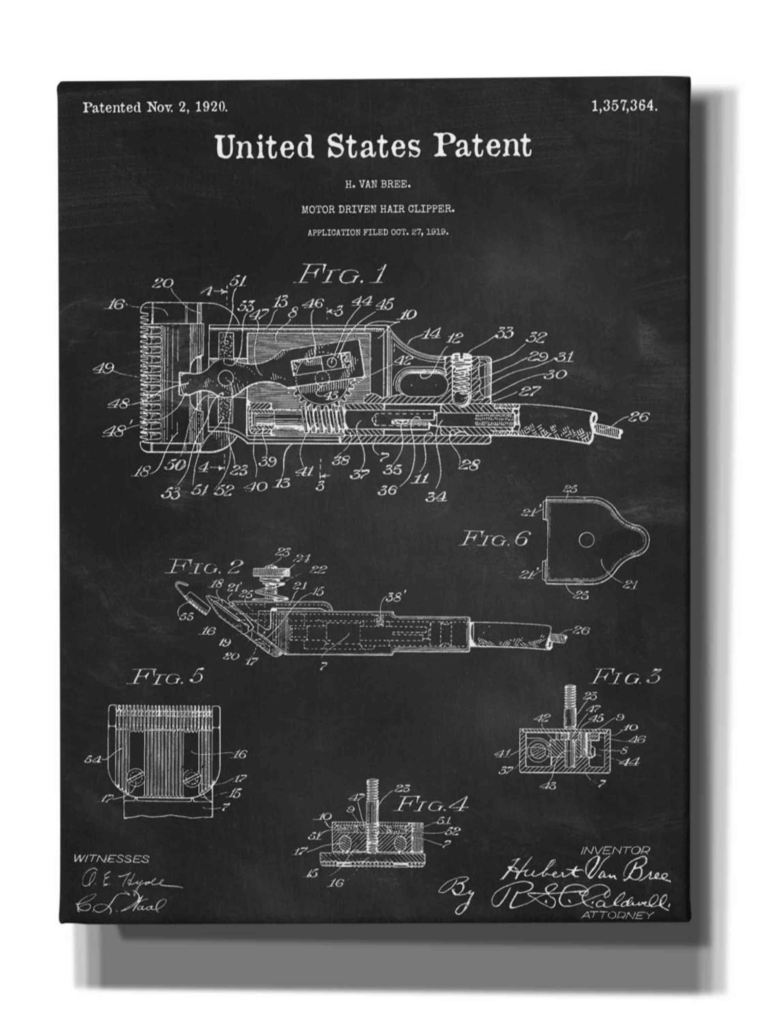 Epic Graffiti 'Motor Hair Clipper Blueprint Patent Chalkboard,' Canvas ...