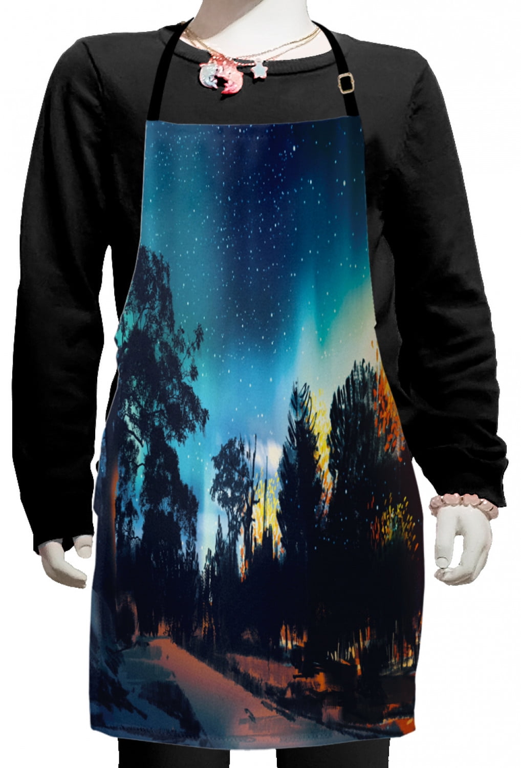 Fantasy Kids Apron, Enchanted Night with Stars and Aurora Borealis in ...