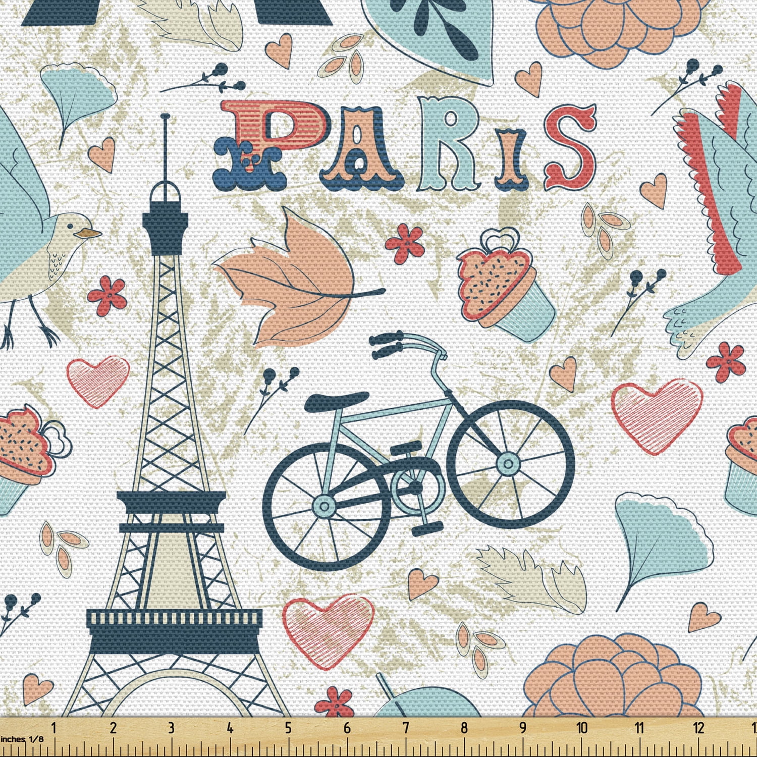 Paris Sofa Upholstery Fabric by the Yard, Dove Cupcake Eiffel Tower ...