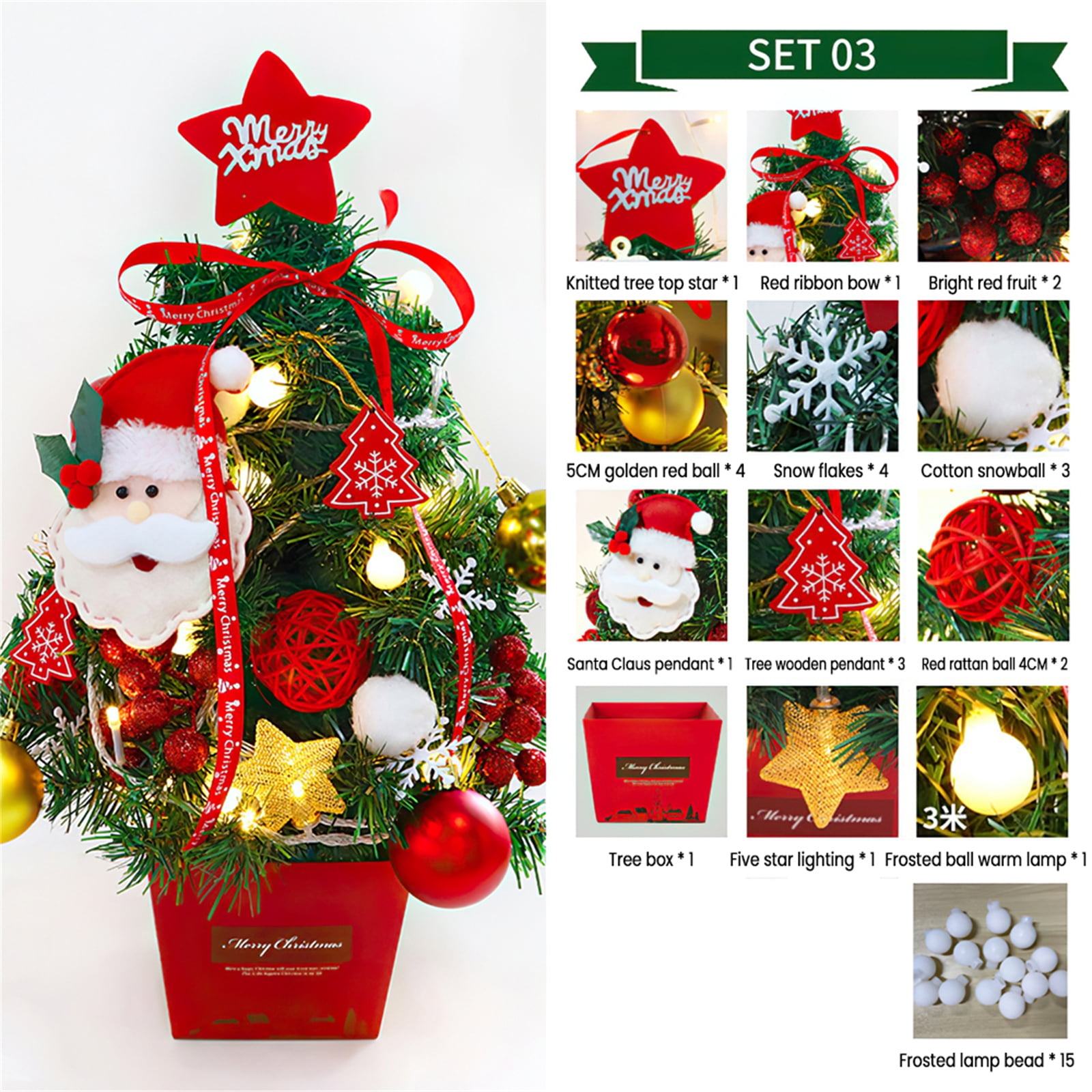 19.6" Mini Christmas Tree Set, Tabletop Artificial Christmas Tree, LED ...