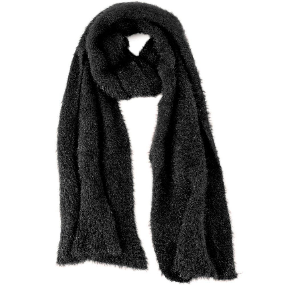 Black Soft & Fuzzy Knit Scarf - Walmart.com - Walmart.com