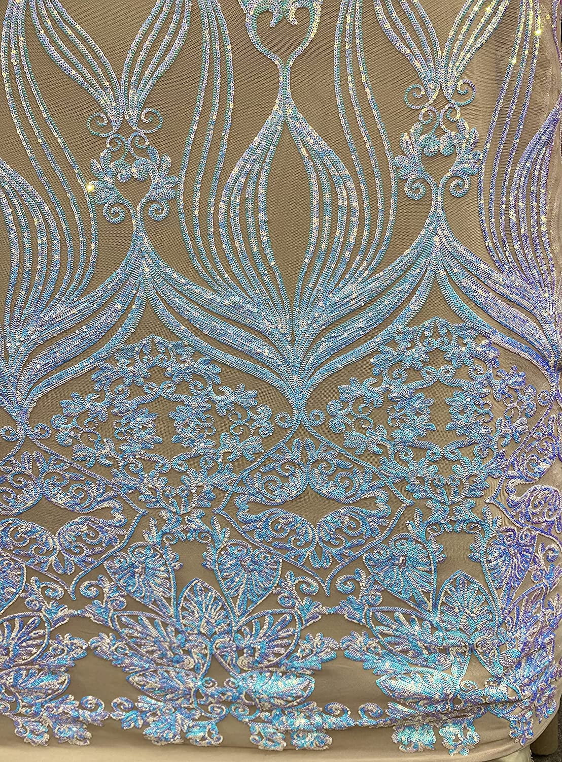 Valentina Textile INc Damask Design Embroidered on Mesh Lace Fabric by ...