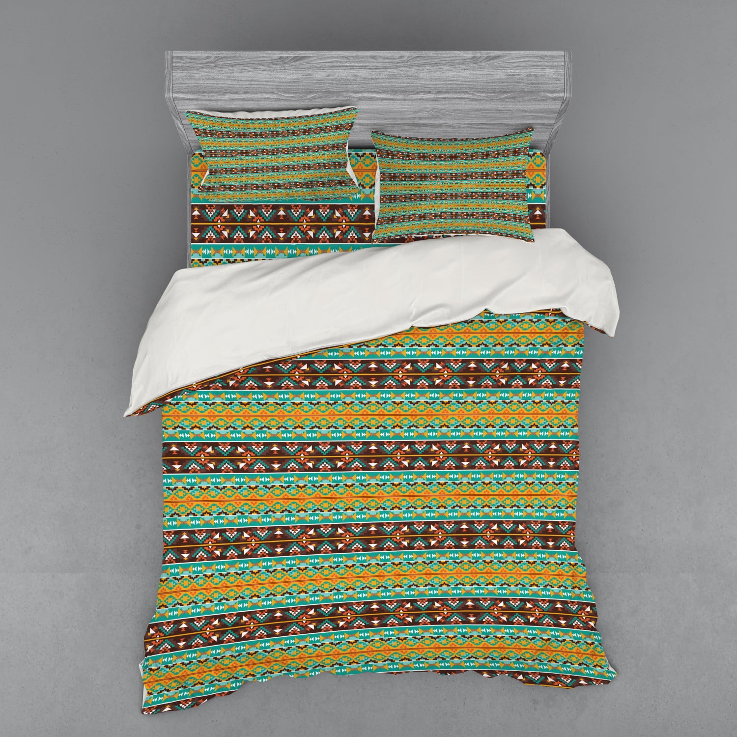 Retro Duvet Cover Set, Retro Style Tribal Aztec Motif Pattern with ...