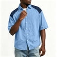 Cmfcve Men's Big Short Sleeve Classic Woven Shirt Color Block Washed ...