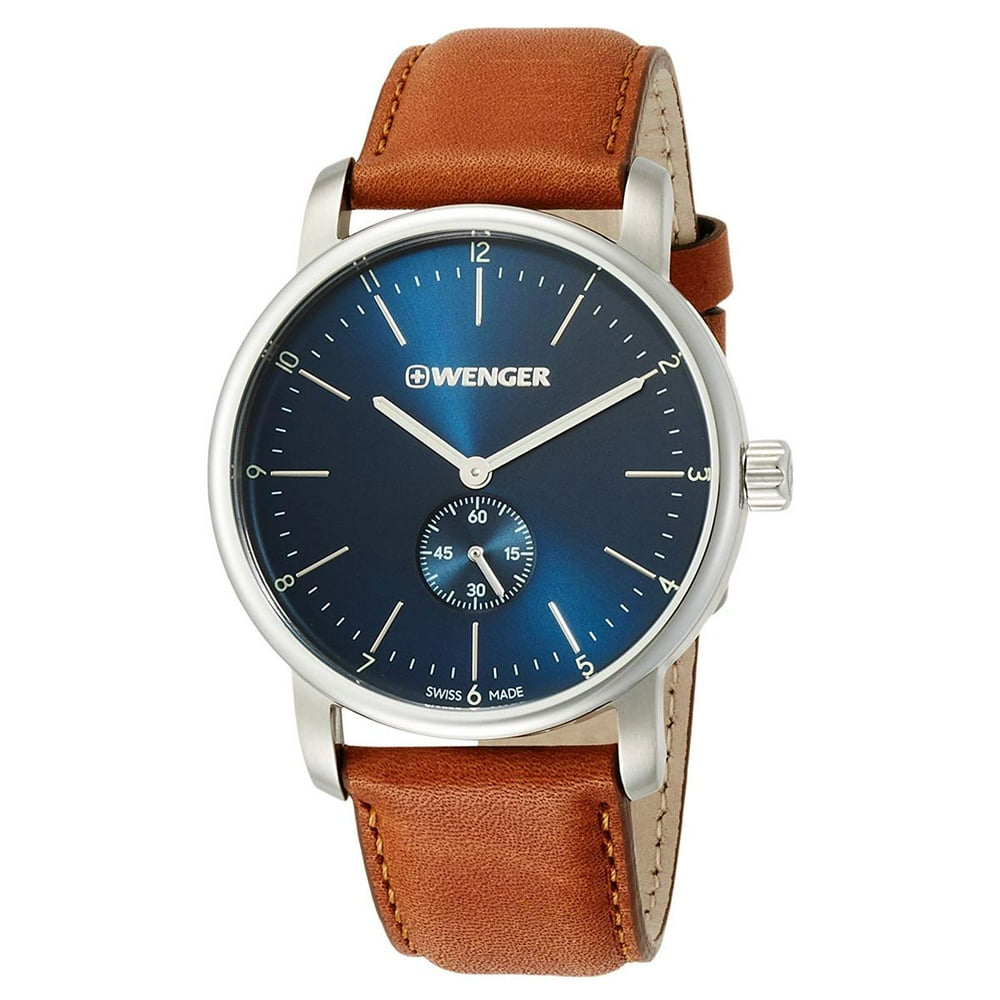 Wenger - Wenger Men's 01.1741.103 Urban Classic Blue Dial Brown Leather ...