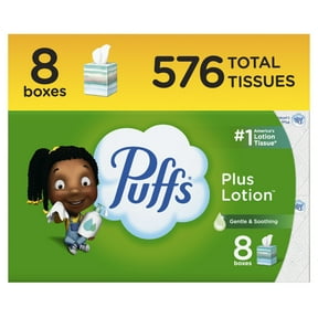 Puffs Plus Lotion Facial Tissue, 2-Ply, White, 124 Sheets/Box, 6 Boxes ...