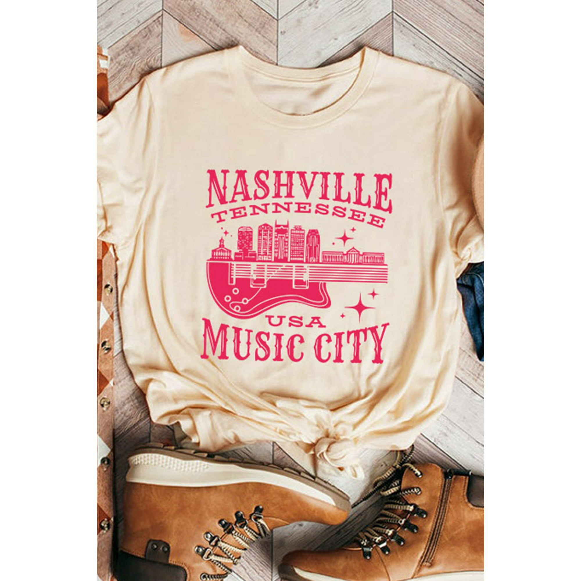 Click here for Poglip Womens Khaki Nashville Music City Graphic P... prices