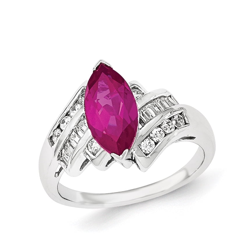 Sterling Silver Synthetic Ruby & Cubic Zirconia Marquise Ring - Walmart ...