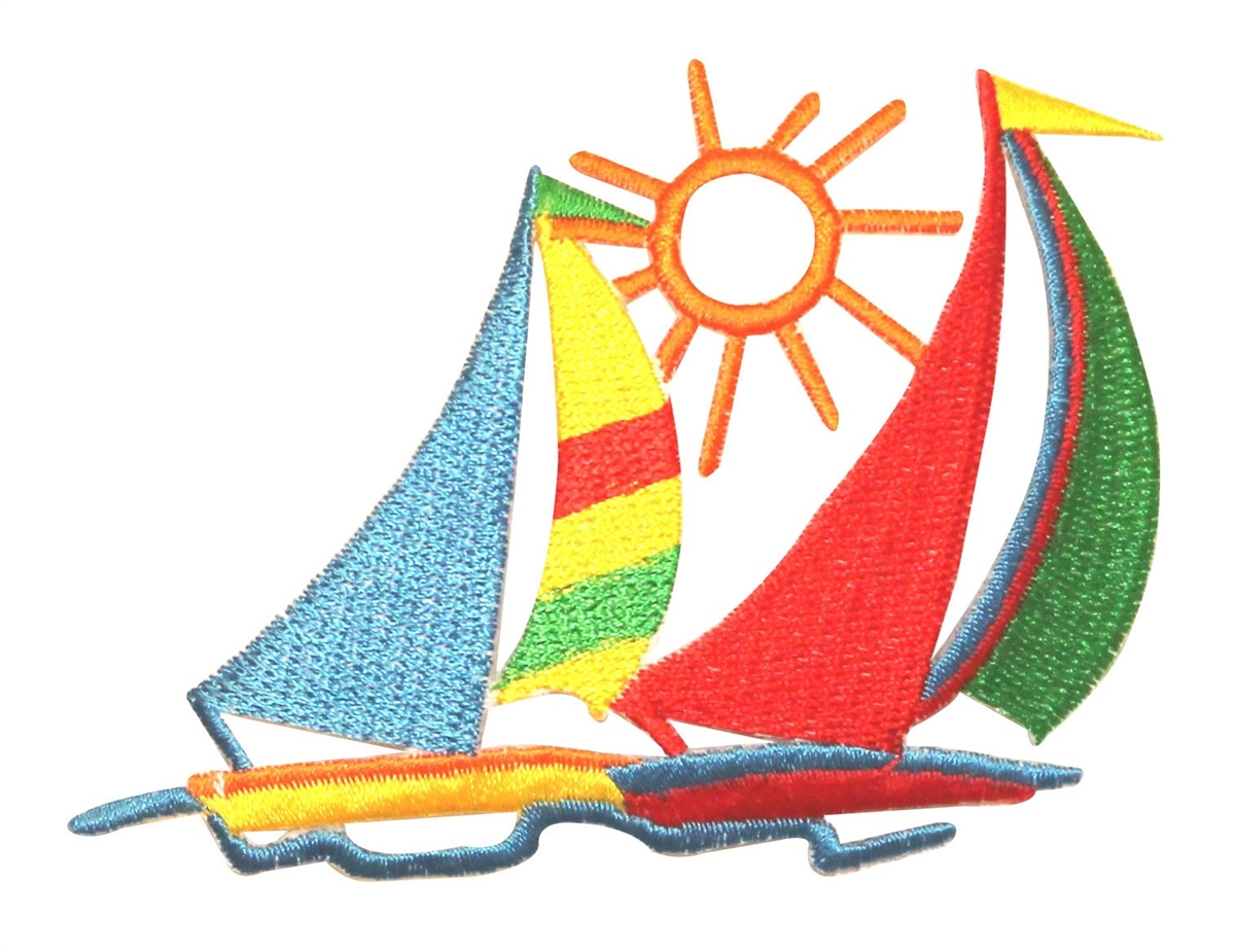 ID 0364 Pair of Sailboats Sunset Patch Ocean Craft Embroidered Iron On ...