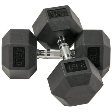 BalanceFrom 45 lbs Pair Weight Set Dumbbell, Rubber Encased Hex, Black ...