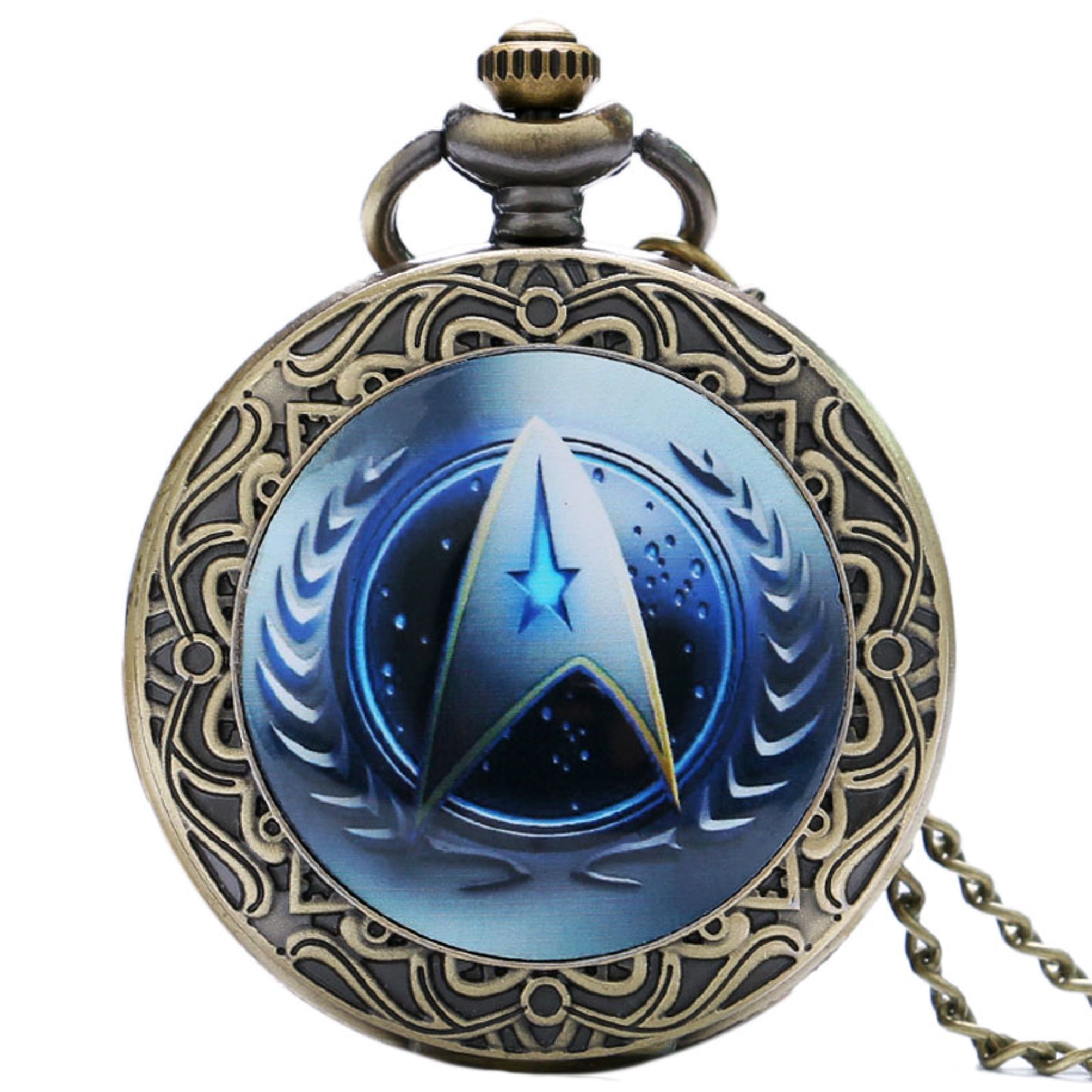 Star Trek Pocket Watch Blue Face Copper Antique Anti-Tarnish Enterprise ...
