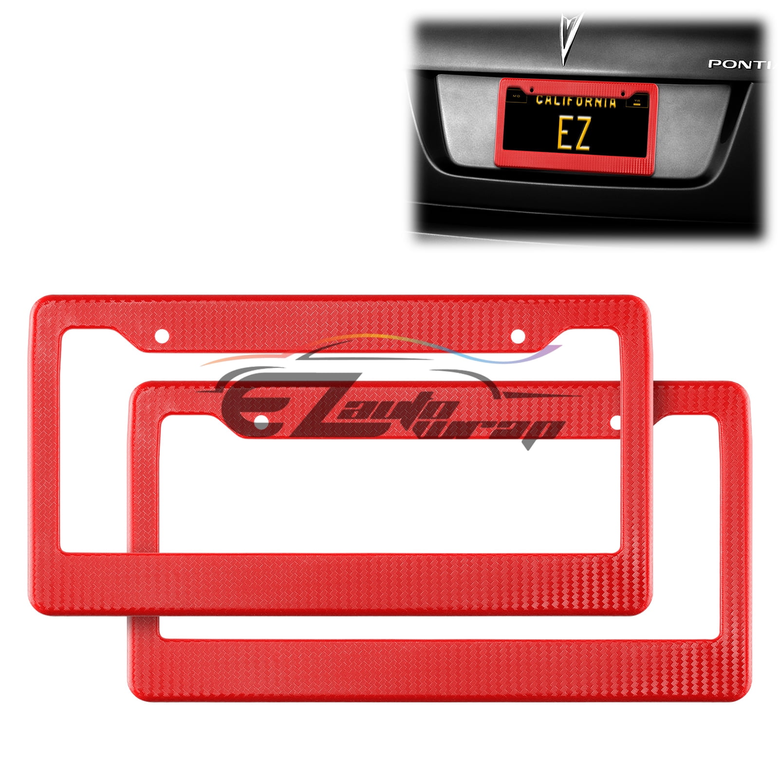 2Pcs Red Carbon Fiber Printed Style License Plate Frames Front & Rear ...