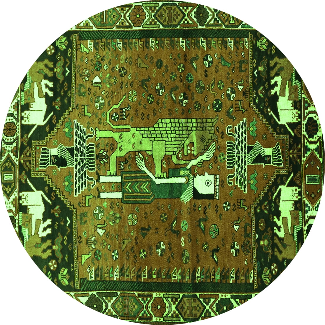 Ahgly Company Indoor Round Animal Green Traditional Area Rugs, 8' Round ...