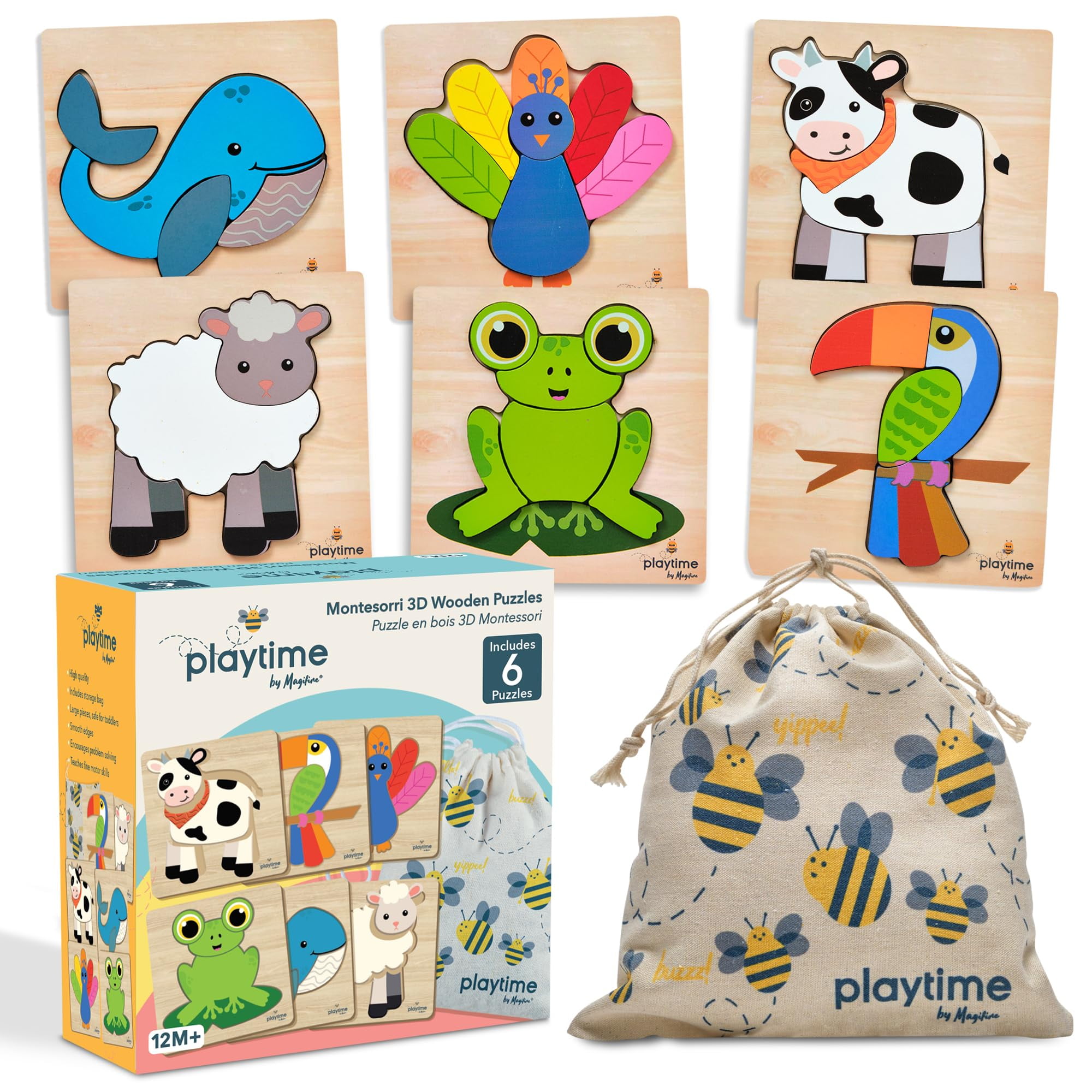 Magifire Wood Puzzles for Toddlers 1-3, Set of 6 Montessori Toys for 1 ...