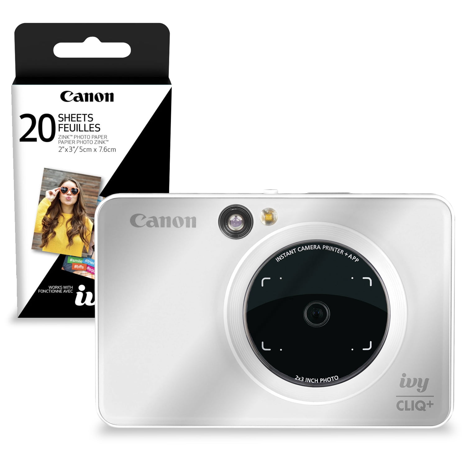 Canon IVY CLIQ+ Instant Camera Printer (Pearl White) + Photo Paper ...