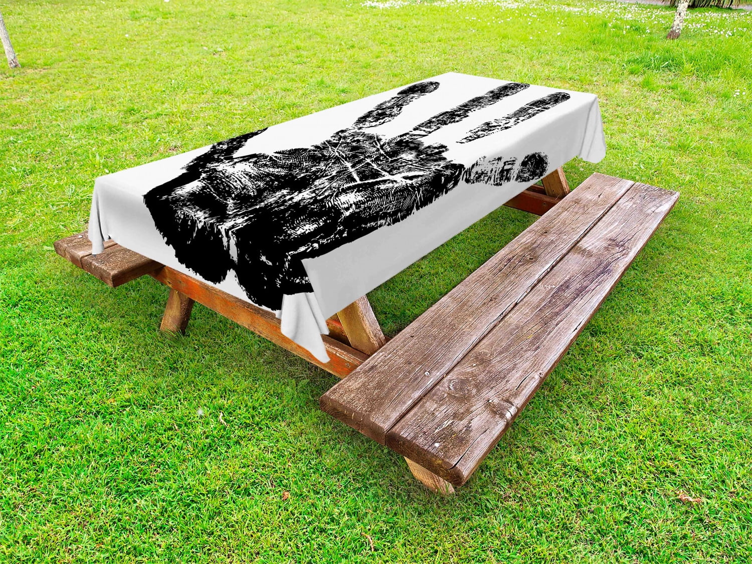 Modern Outdoor Tablecloth, Hand Print with Human Fingers in Grunge ...