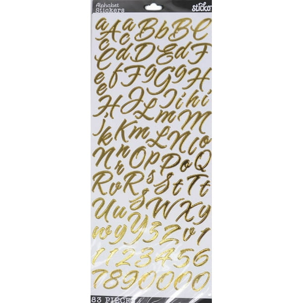 Sticko Large Gold Script Brush Stroke Alphabet Stickers, 83 Piece ...