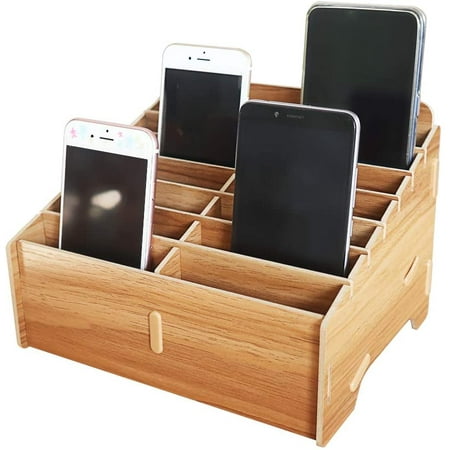 GLOTRENDS 14-Grid Wooden Cell Phone Holder Mobile Phone Storage ...