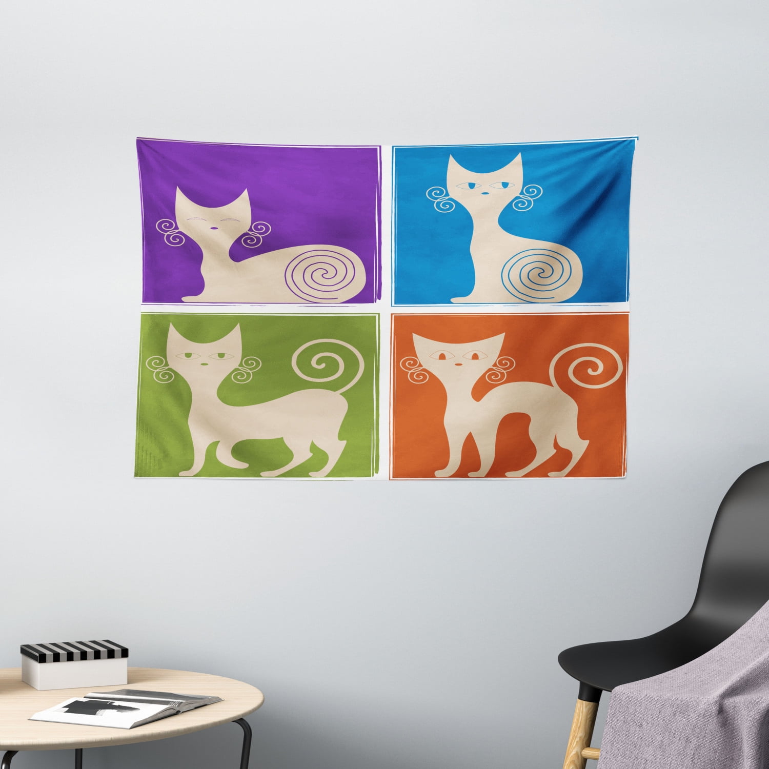 Funny Decor Tapestry, Cartoon Cats Whiskers Emotion with Happy Curious ...