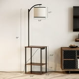 SUNMORY Rustic Floor Lamp with Attached Side Table, Built-in Charging ...