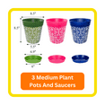 Hum Flowerpots, 3 Plastic, 8.5 inch Plant Pots with 3 Saucers, Multi ...