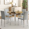 4-Piece Round Extendable Dining Set, Light Gray Chairs with Silver ...