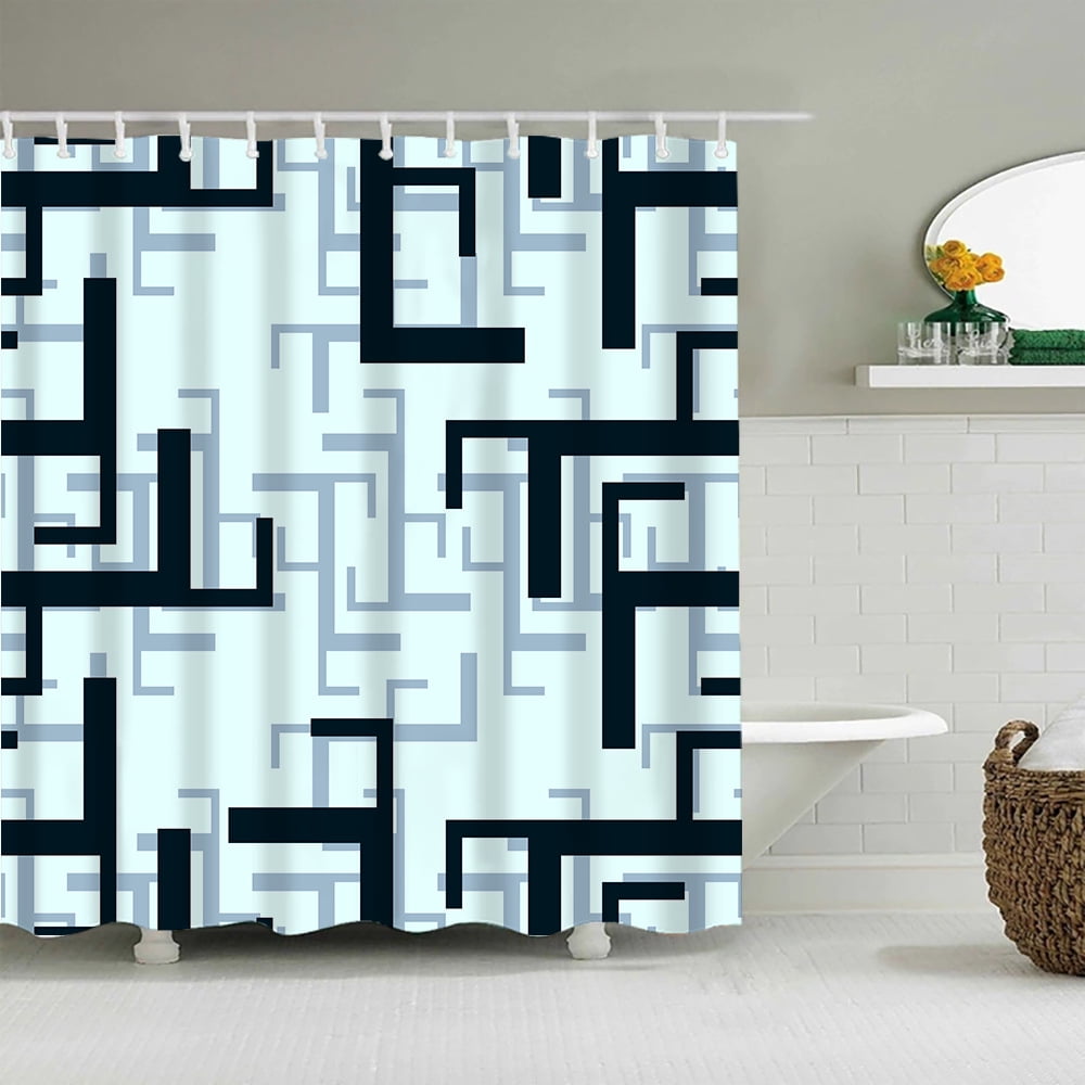 Geometric Lines Simple Shower Curtain Blue Art Bathroom Curtain 3D ...
