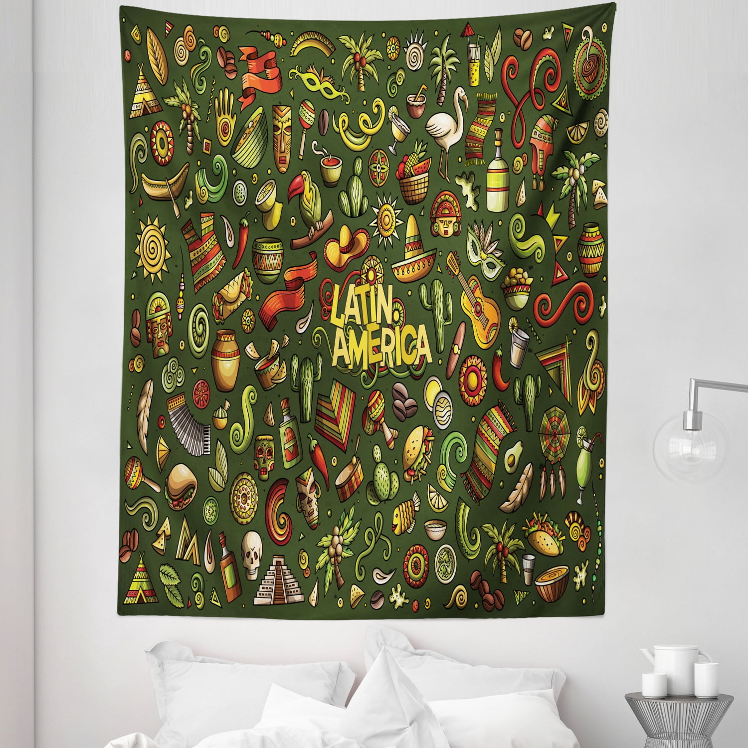 Hispanic Tapestry, Latin America Lettering Doodle with Minimal Cultural ...