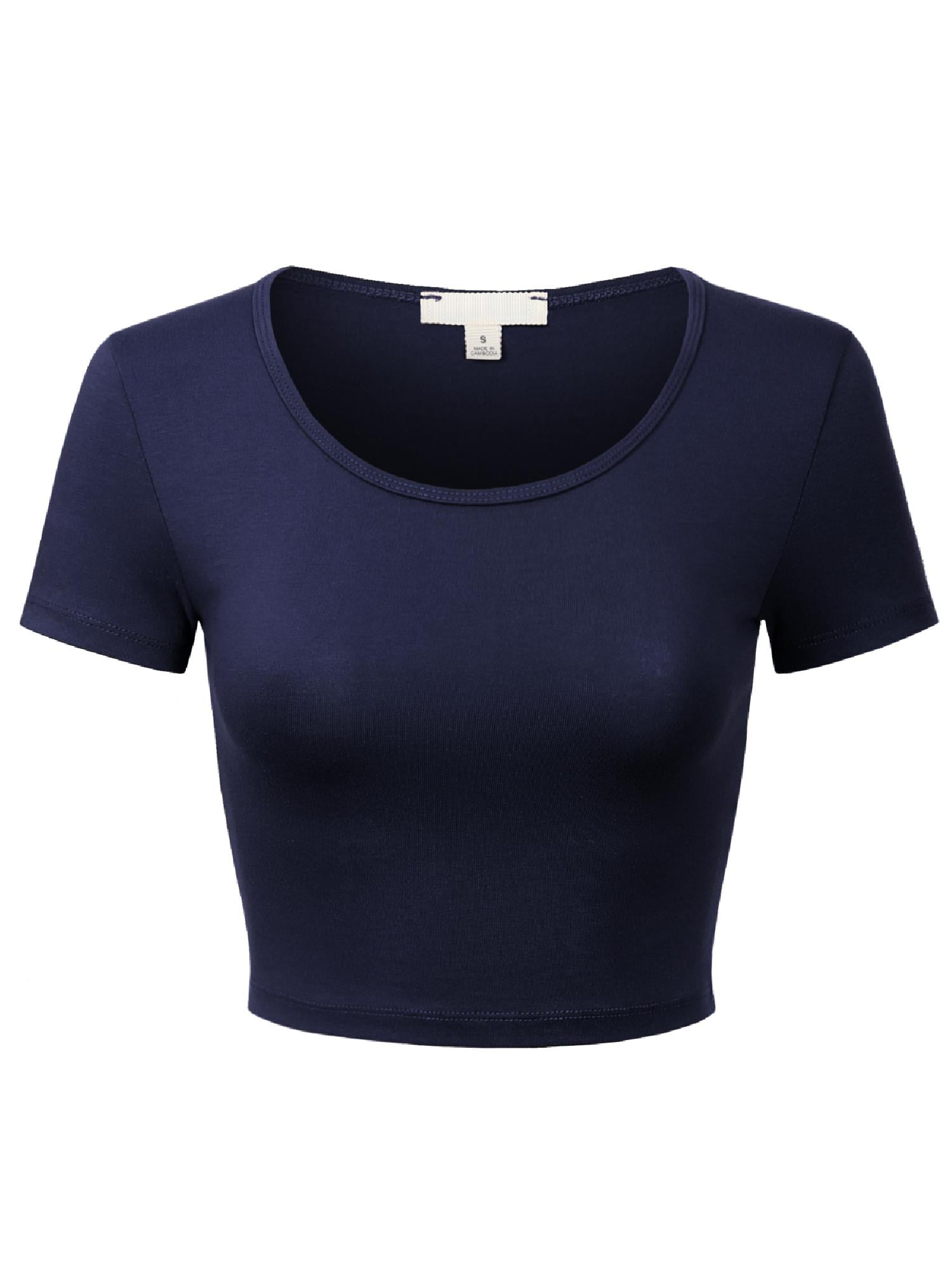 MixMatchy Women's Basic Short Sleeve Scoop Neck Crop Top - Walmart.com
