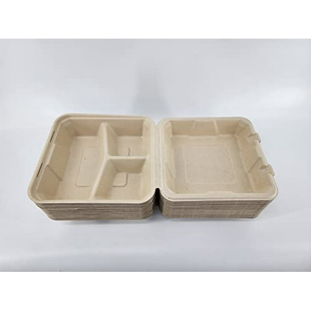 100% Compostable Clamshell Take Out Food Containers [8X8" 3-Compartment ...