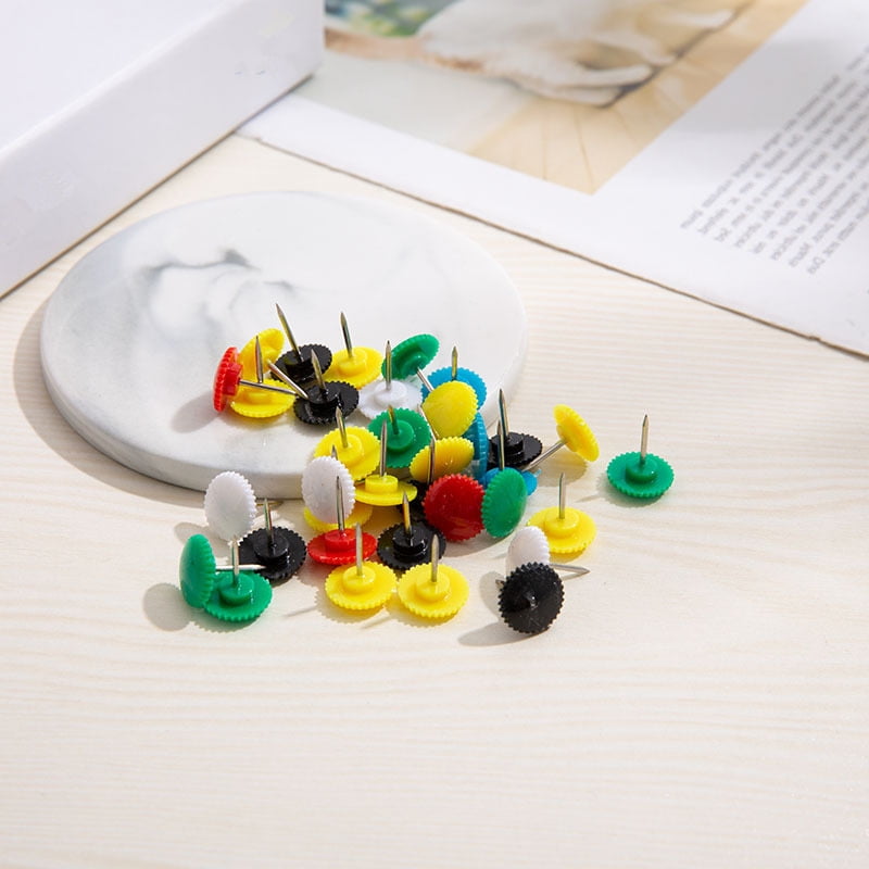 Tutuviw Clear Thumb Tacks for Wall Hangings Plastic & Gear Push Pins ...