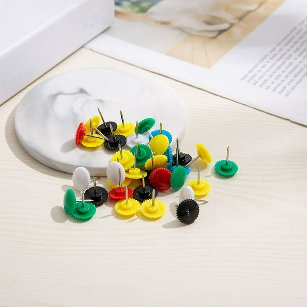 Tutuviw Clear Thumb Tacks for Wall Hangings Plastic & Gear Push Pins ...