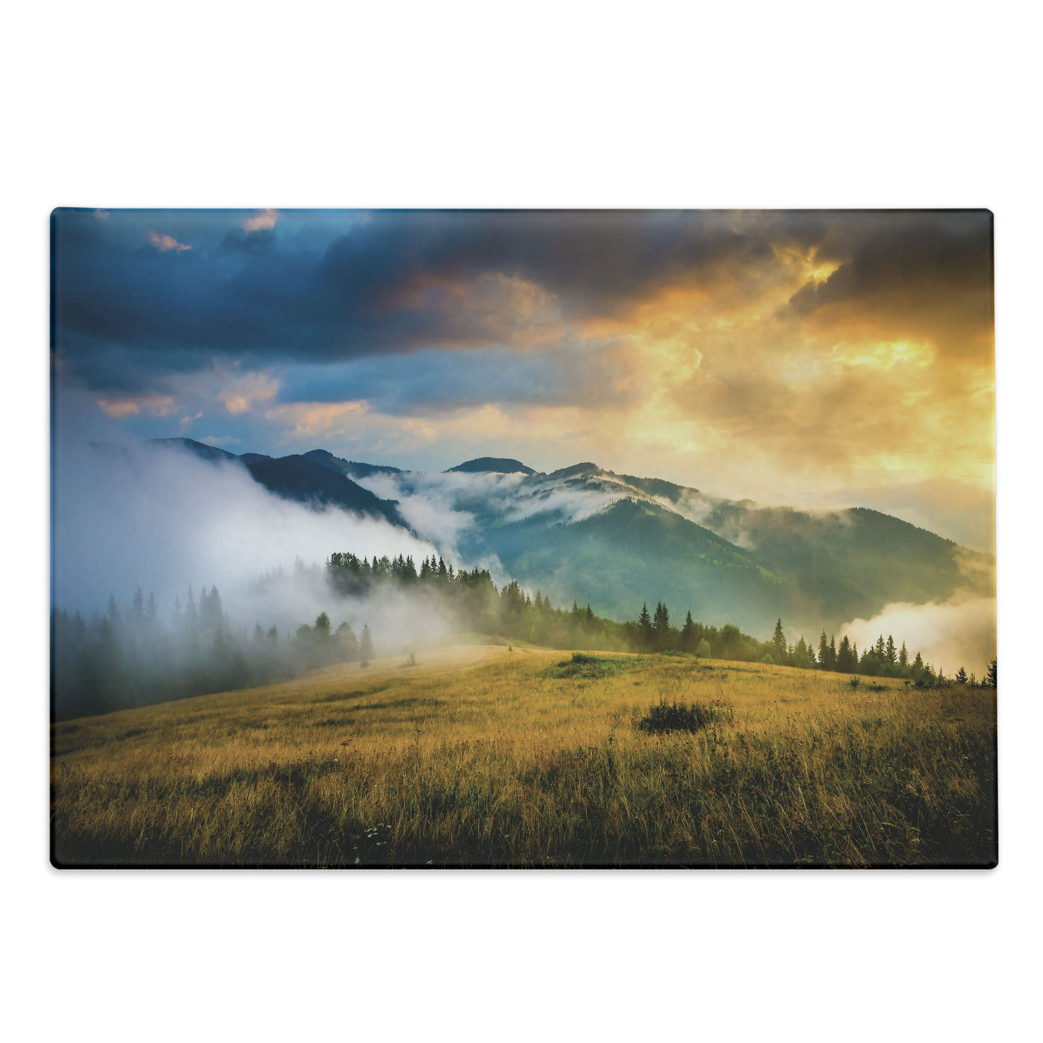 Landscape Cutting Board, Rural Scenery Sunrise Misty Mountains Clouds ...