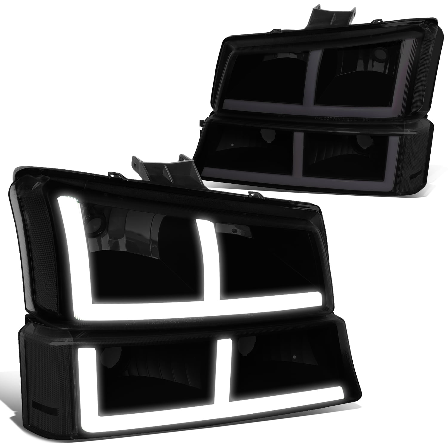 DNA Motoring HL-LB4-CSIL03-BK-SM-CL1 Smoked Clear F-LED DRL Headlight ...