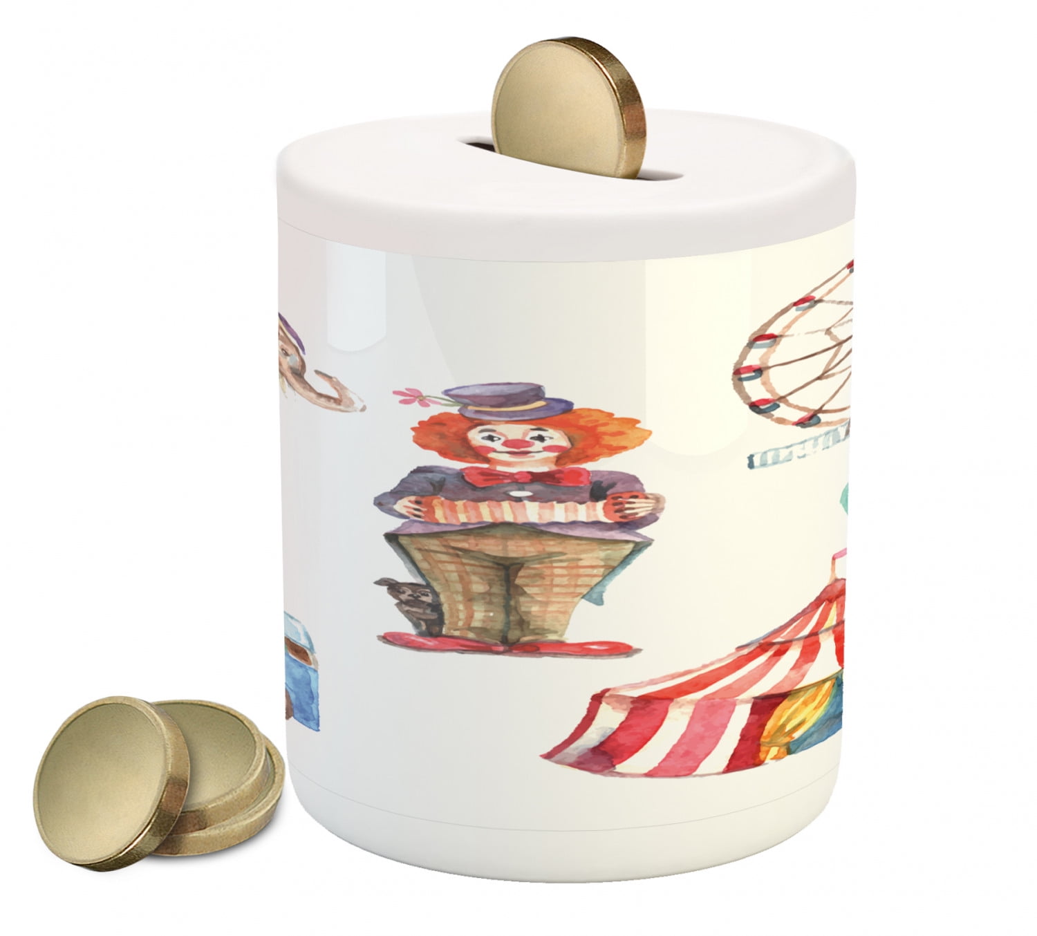 Circus Piggy Bank, Festive Fun Elements Clown Balloons Ice Cream Cart ...