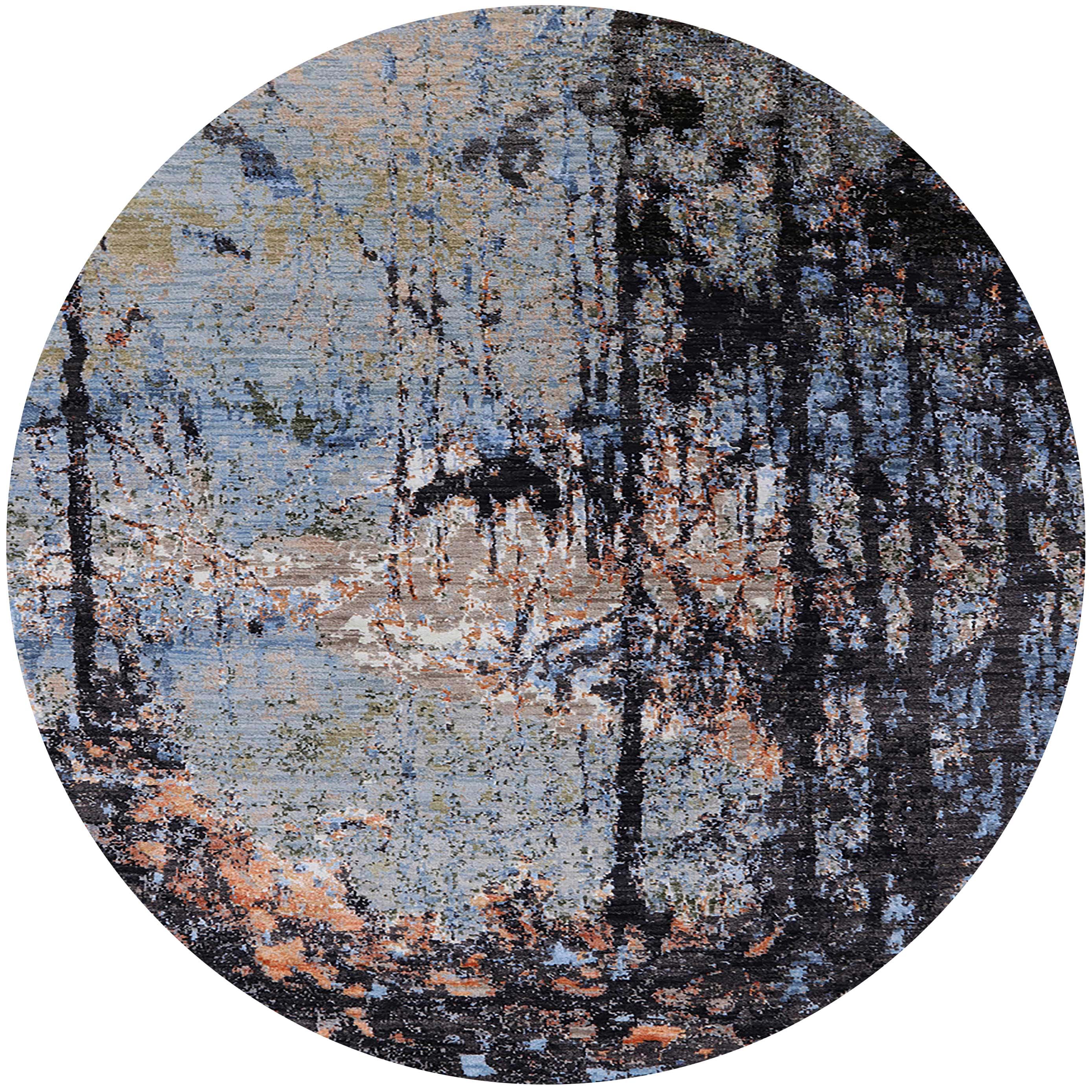 Ahgly Company Indoor Round Mid-Century Modern Oil Black Oriental Area ...