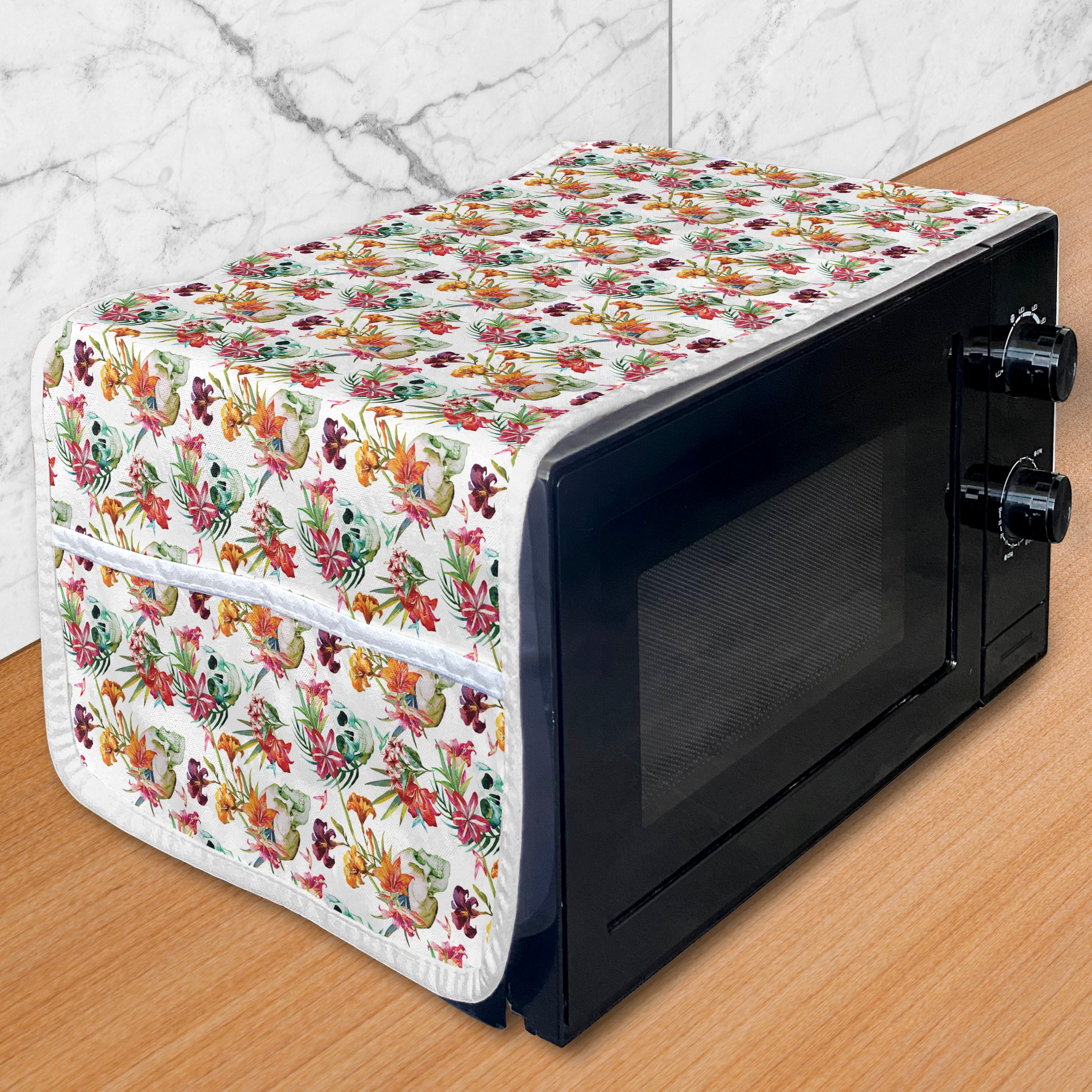 Skull Microwave Oven Cover, Lilies Tropical Flower Blooms Leaves on ...